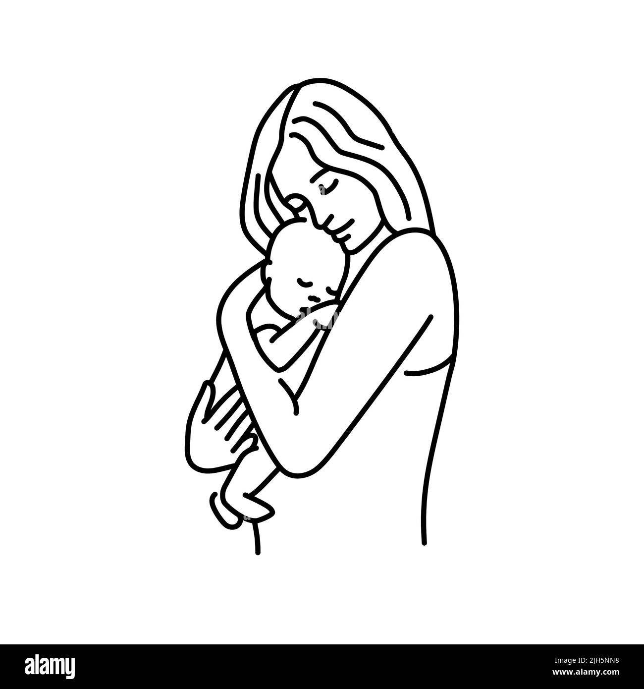 Cute mother with baby color line illustration Stock Vector Image & Art ...