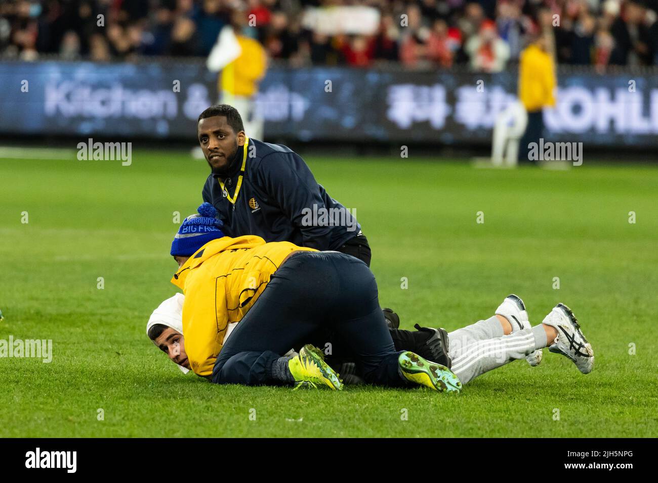 July 15, 2022: MELBOURNE, AUSTRALIA - JULY 15: A pitch invader as ...