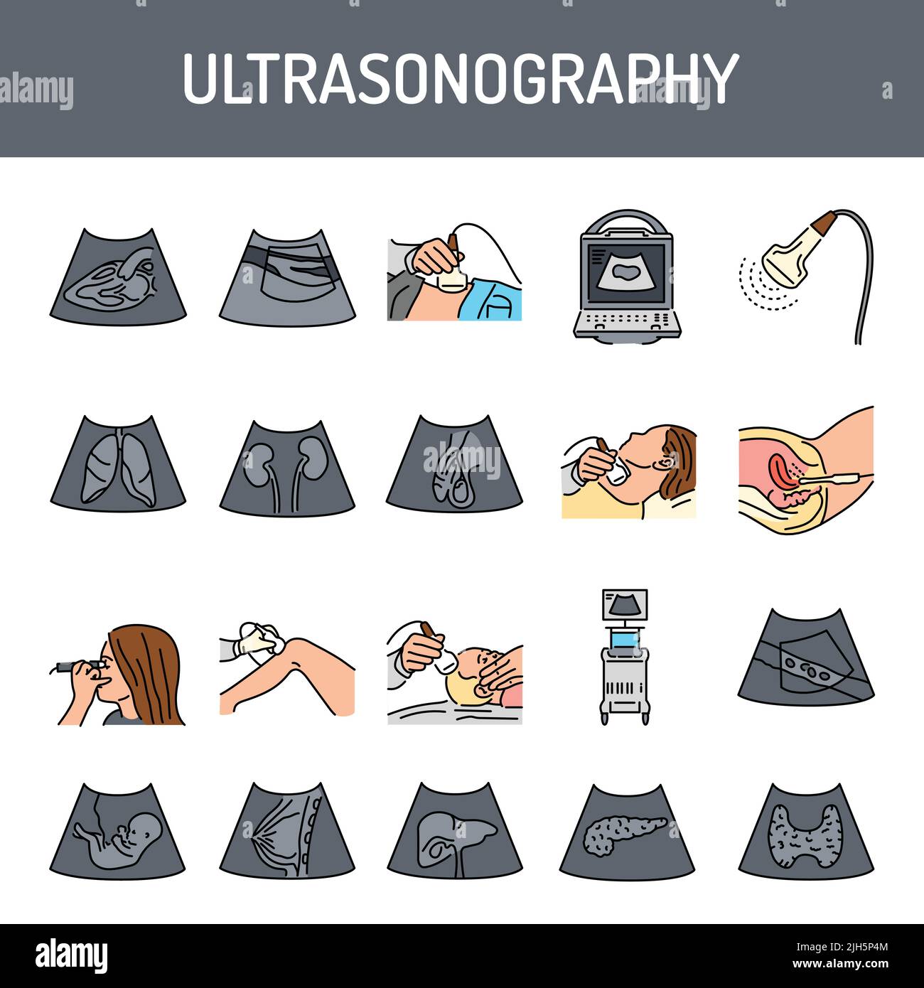Ultrasonography line icons set. Isolated vector element. Outline ...