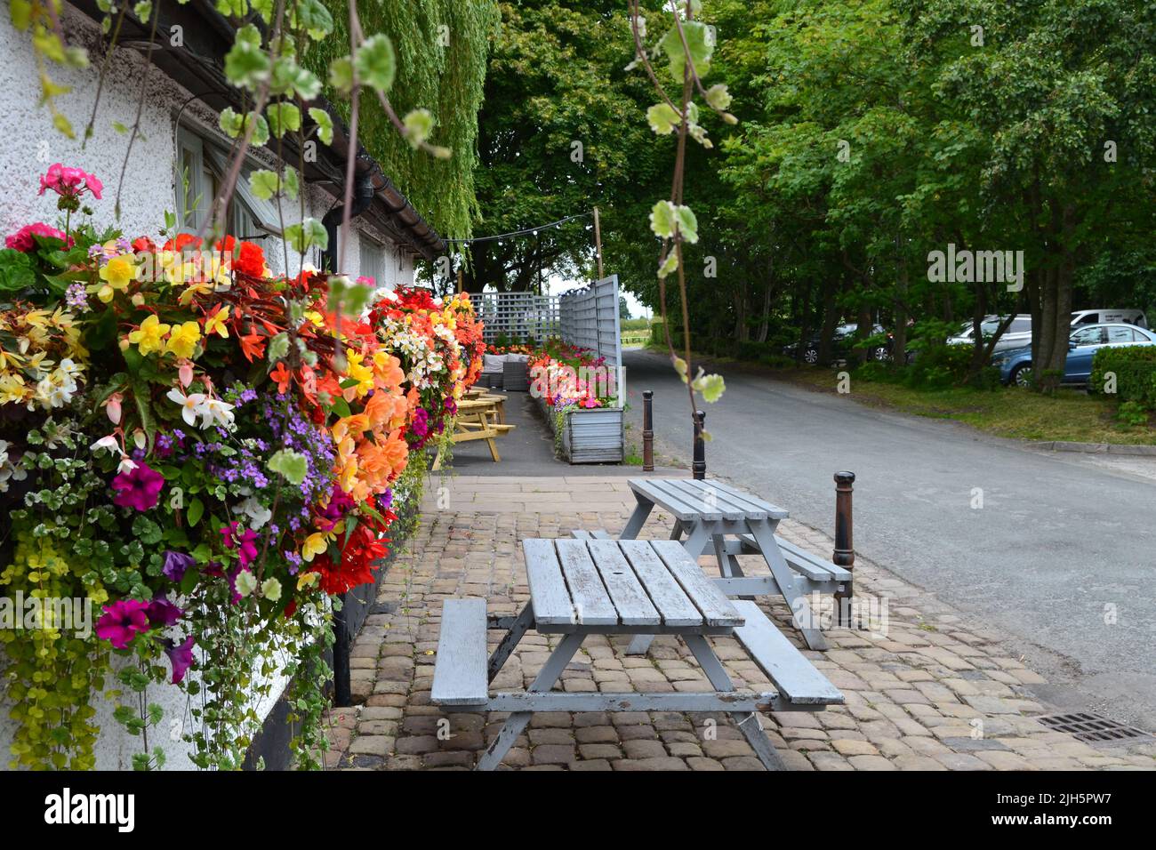 Hanging Baskets at the Ship Inn, Lathom, Lancashire, UK Stock Photo - Alamy