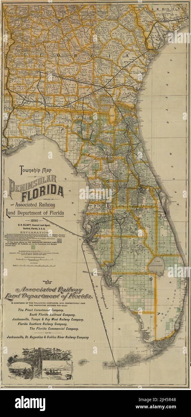 Township Map of Peninsular Florida, 1890, by The Associated Railway ...