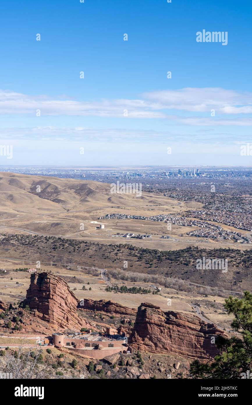 The view of Rod Rocks Amphitheater from Mount Morrison in Denver ...