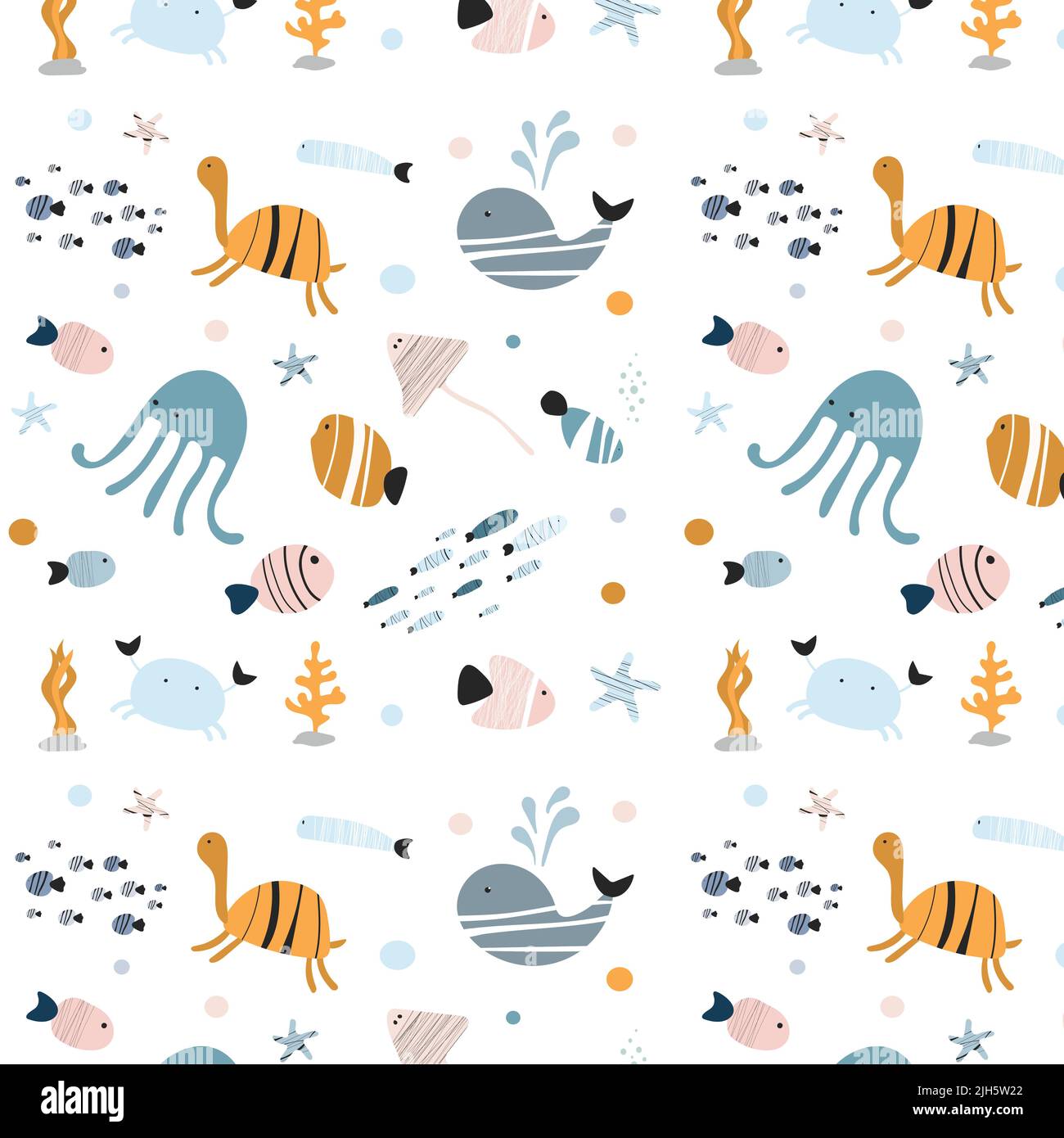 Children's illustration of the underwater world. Seamless pattern Stock ...