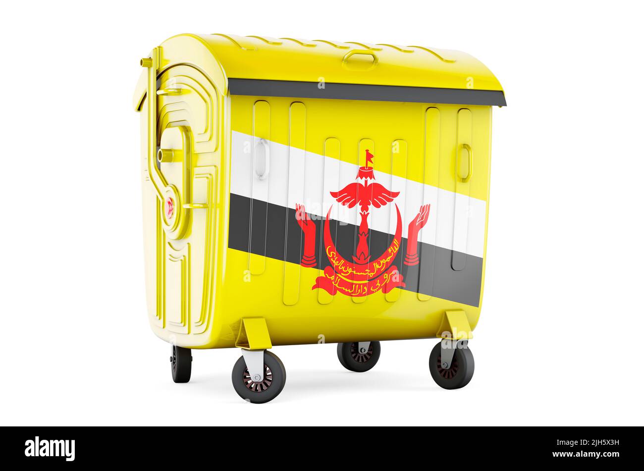 Garbage container with Bruneian flag, 3D rendering isolated on white ...