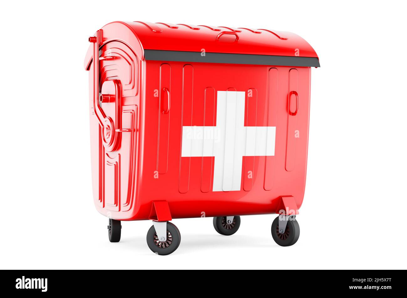 Garbage container with Swiss flag, 3D rendering isolated on white ...