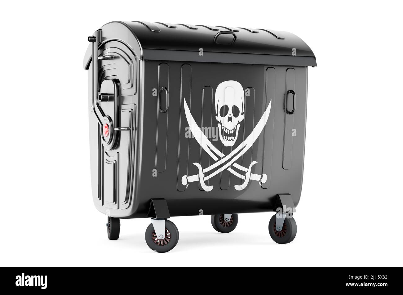 Garbage container with pirate flag, 3D rendering isolated on white ...