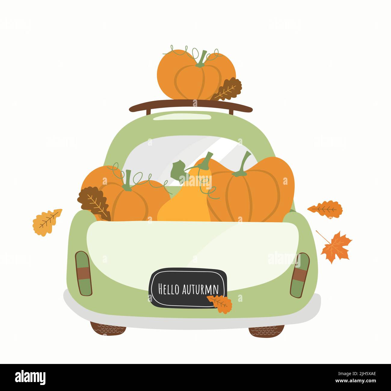 Cartoon car with pumpkins vector drawing as symbol of autumn harvest ...