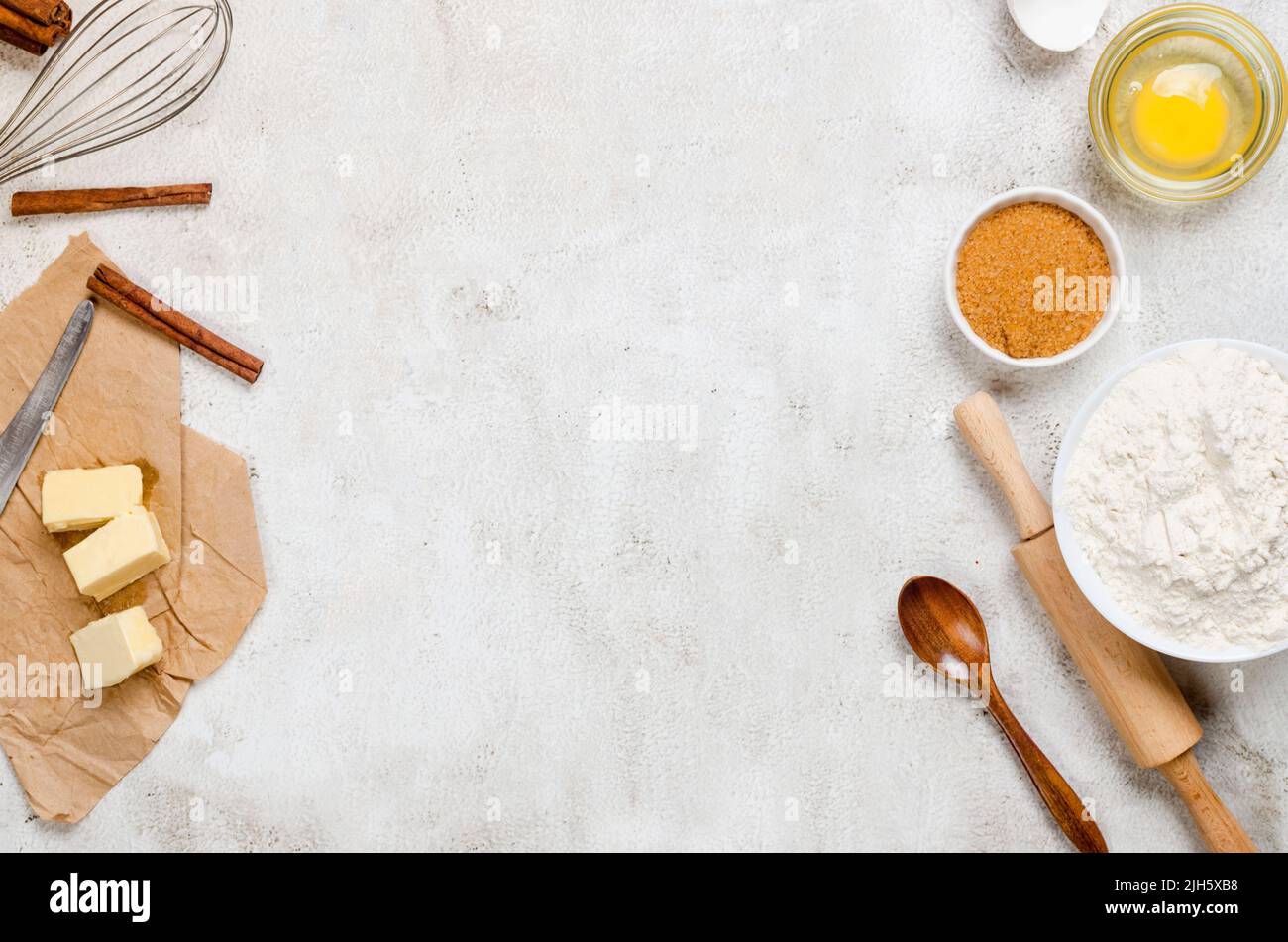 Baking homemade cookies on gray kitchen worktop with ingredients -flour ...