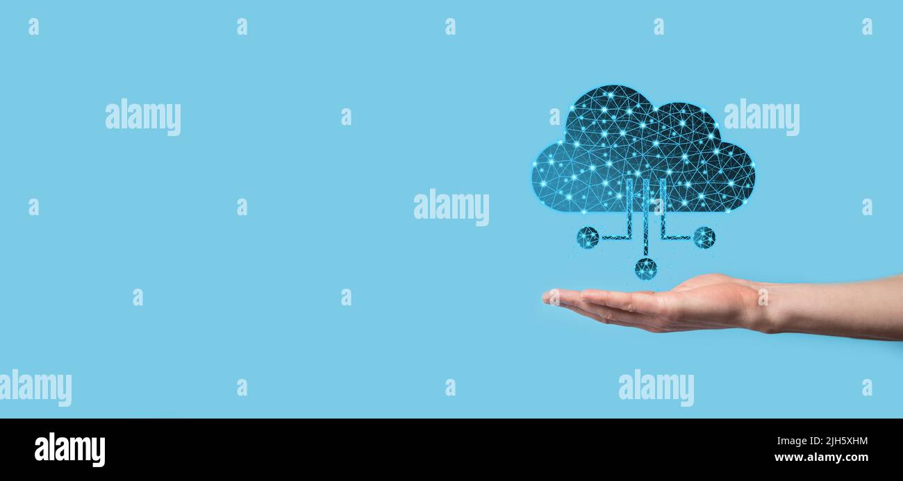 Cloud technology. Polygonal wireframe cloud storage sign with data ... Cloud technology. Polygonal wireframe cloud storage sign with data ...