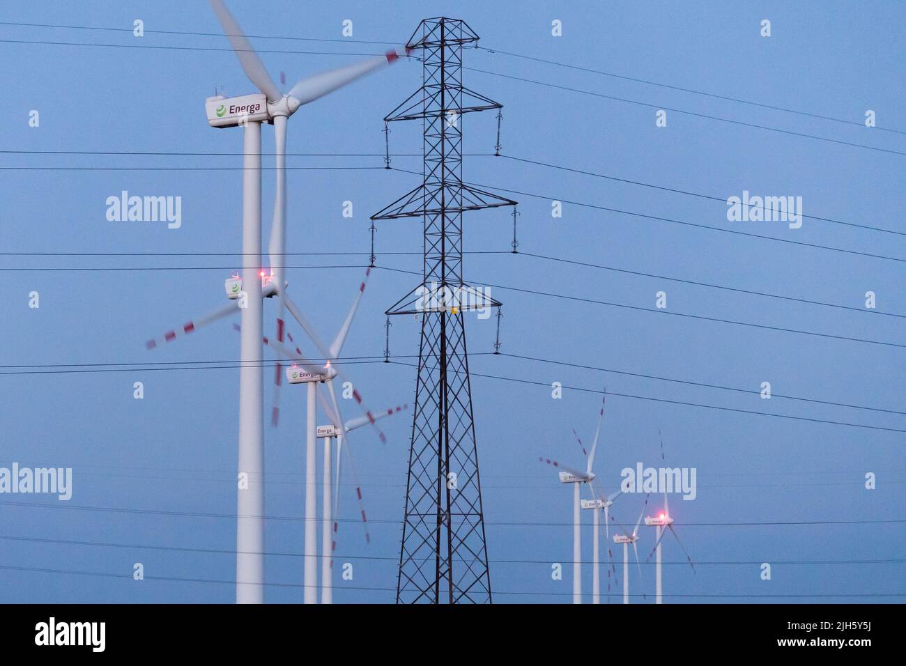 High voltage power lines and wind farm in Gdansk, Poland © Wojciech ...