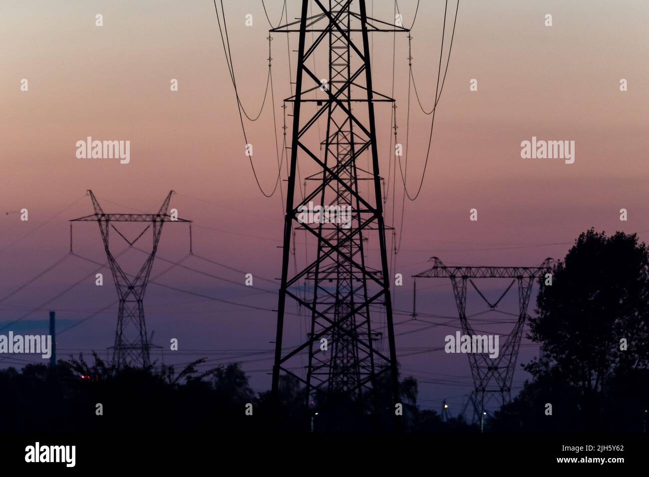 High voltage power lines in Gdansk, Poland © Wojciech Strozyk / Alamy ...