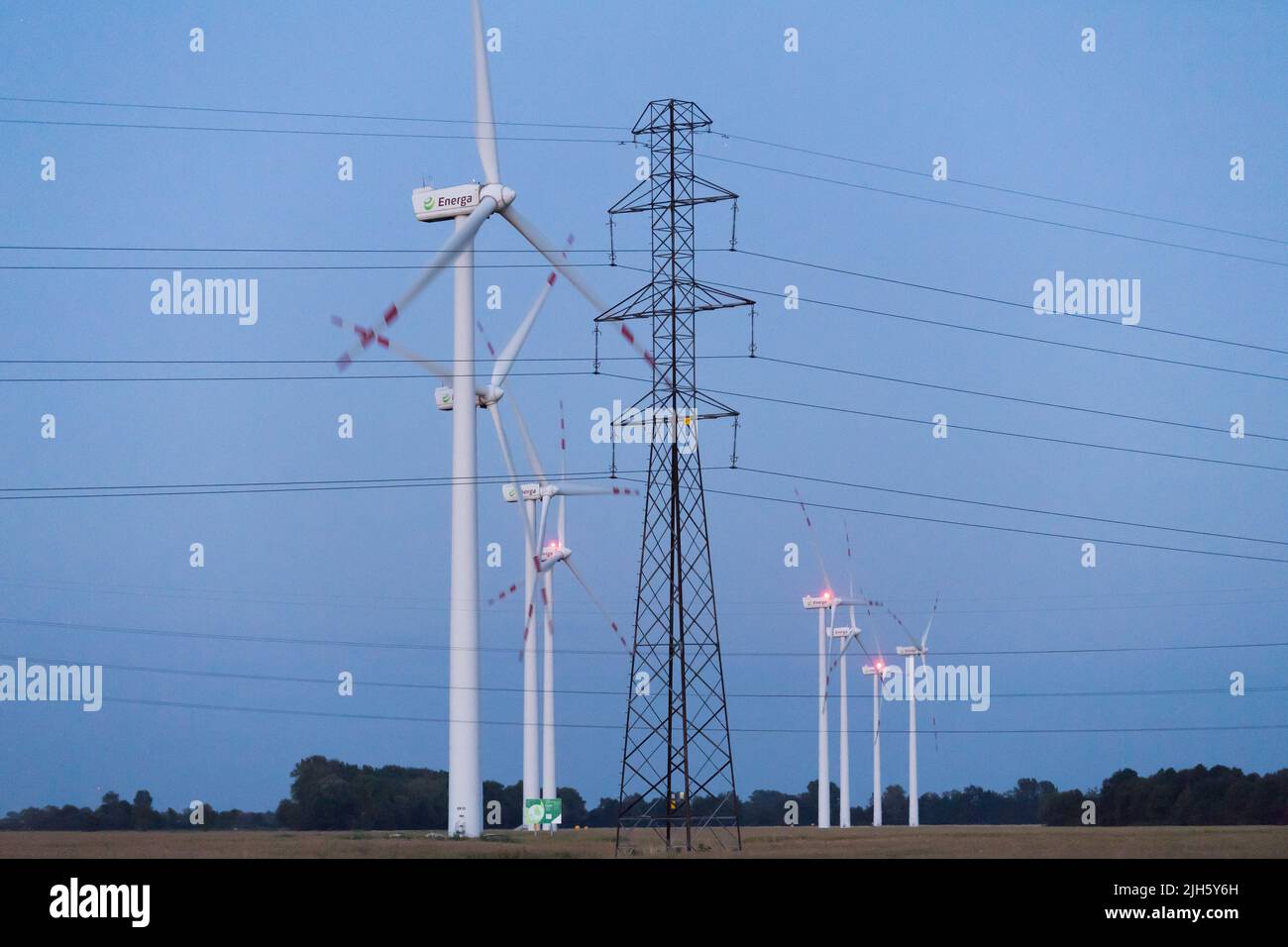 High voltage power lines and wind farm in Gdansk, Poland © Wojciech ...