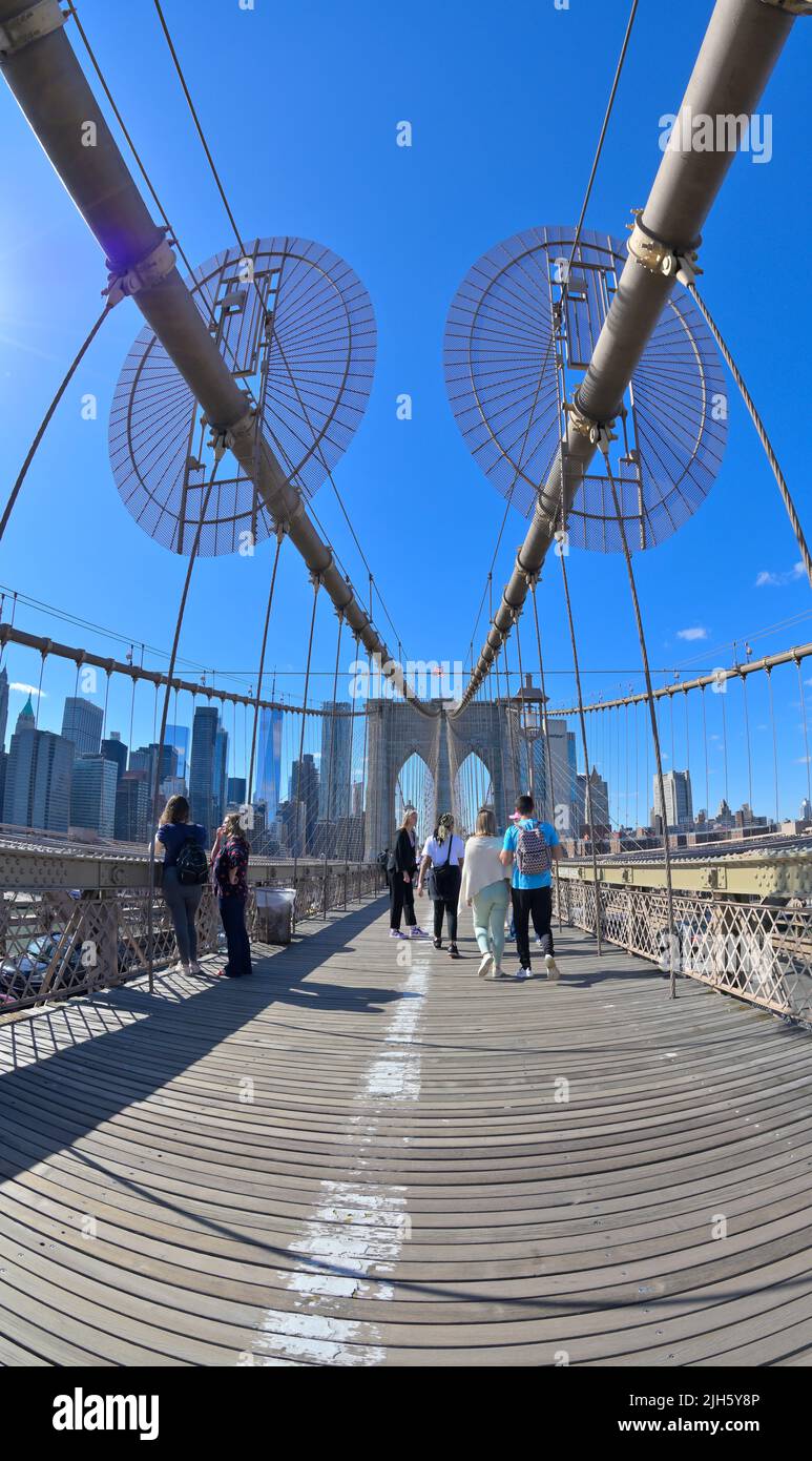 The iconic Brooklyn bridge on a crisp spring day, New York City NY ...