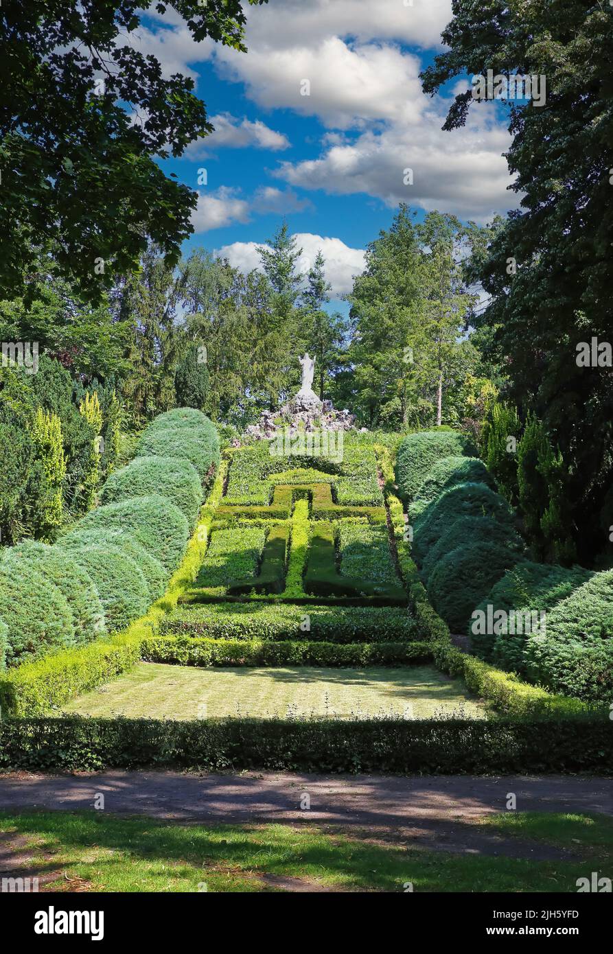 Beautiful old green abbey monastery garden park in summer, holy heart ...