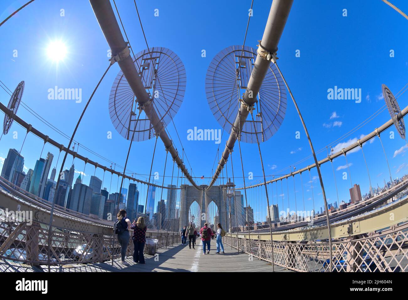The iconic Brooklyn bridge on a crisp spring day, New York City NY ...