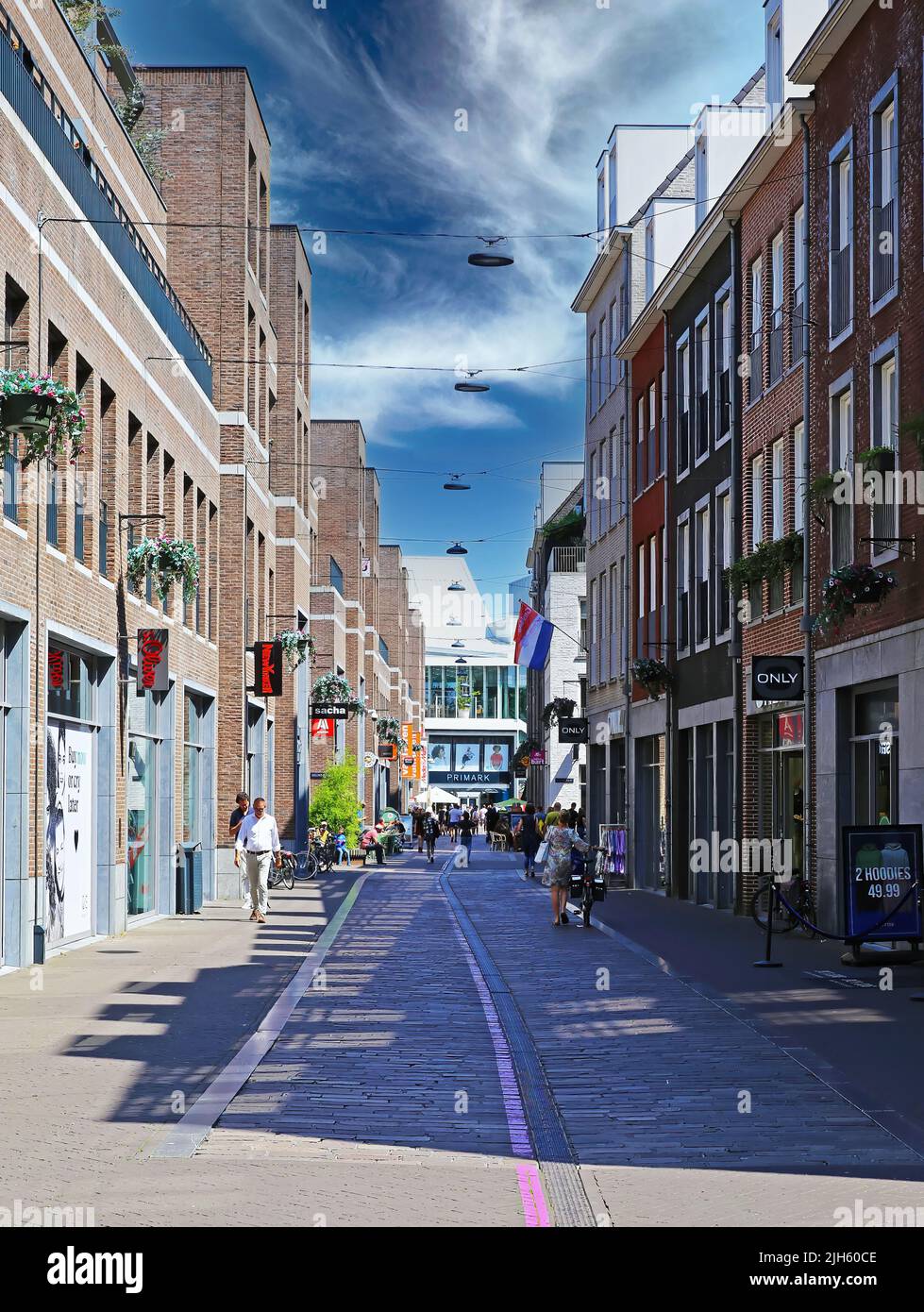 Venlo, Netherlands - July 9. 2022: Dutch modern pedestrian zone ...