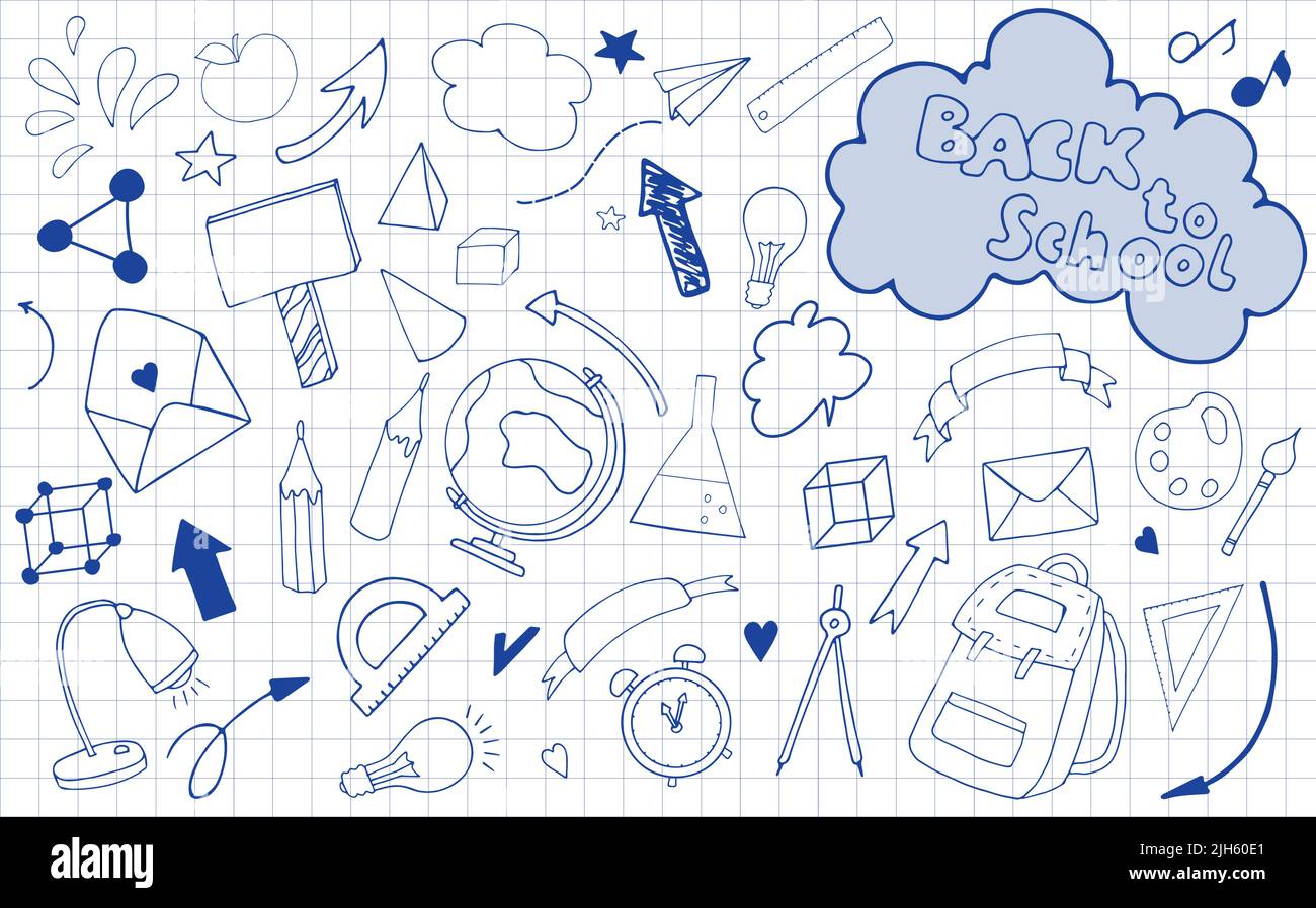 School graphic paints collection on notebook paper background drawing ...