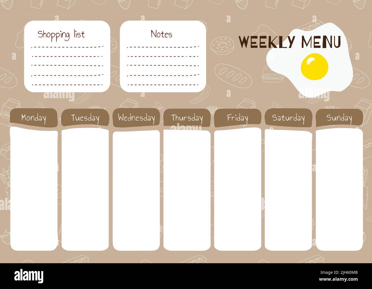 Daily shopping list in vector for every day meal menu. Food planner for ...