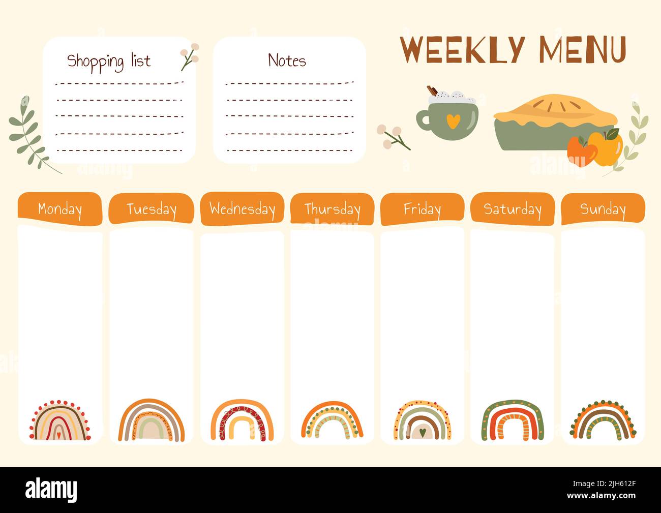 Daily shopping list in vector for every day meal menu. Food planner for ...