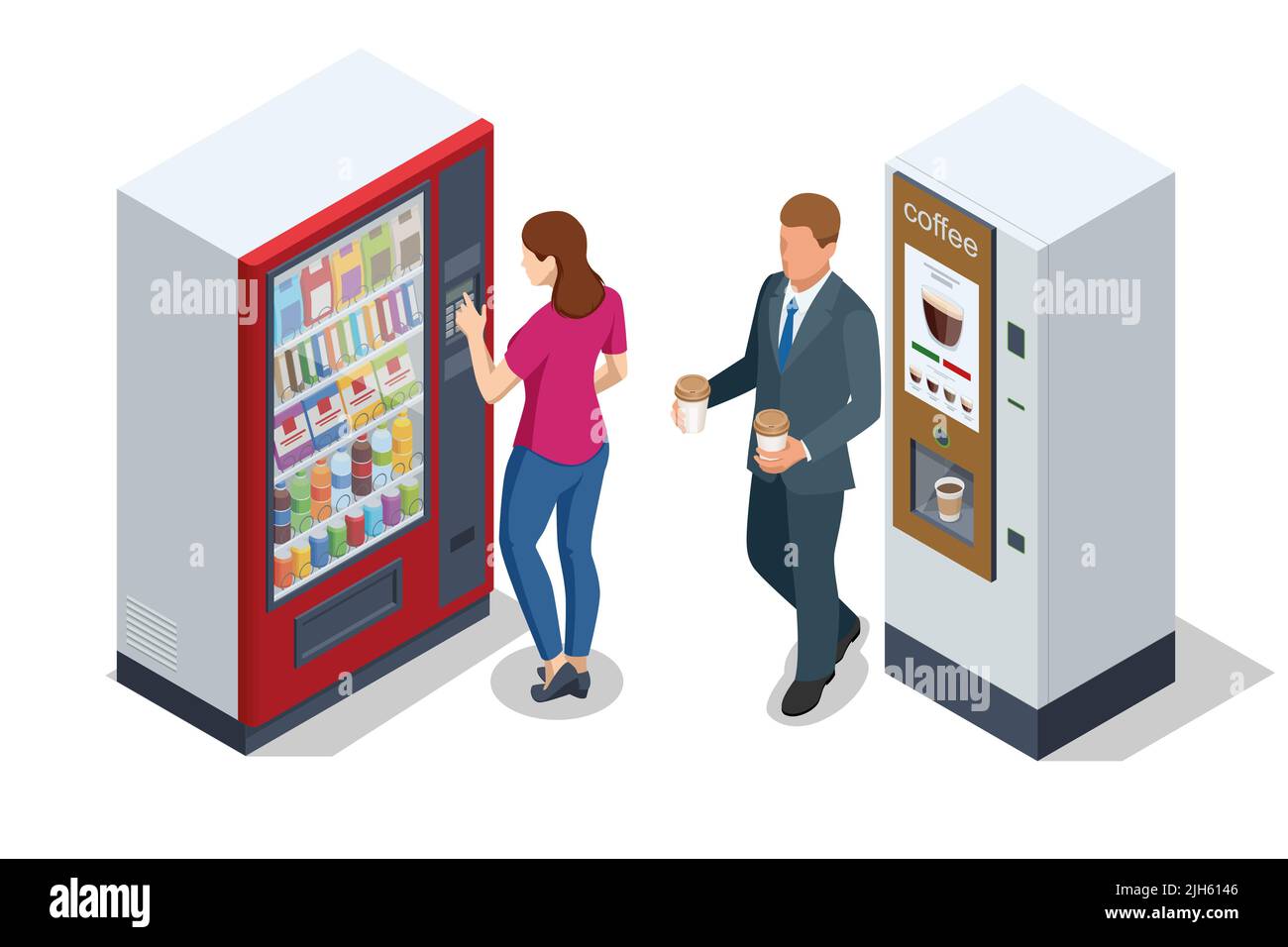 Isometric self-service coffee machines offer consistent quality coffee. Vending machine with ...