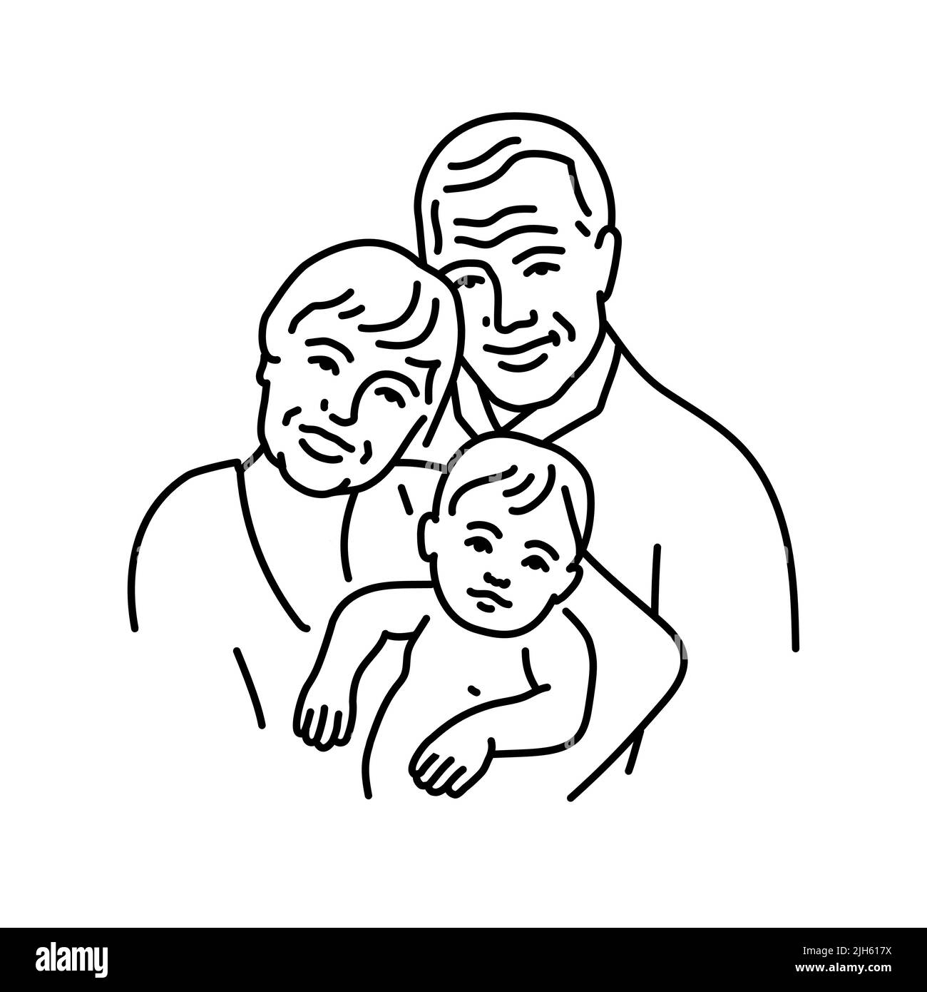 Grandparents with grandson color line illustration Stock Vector Image ...