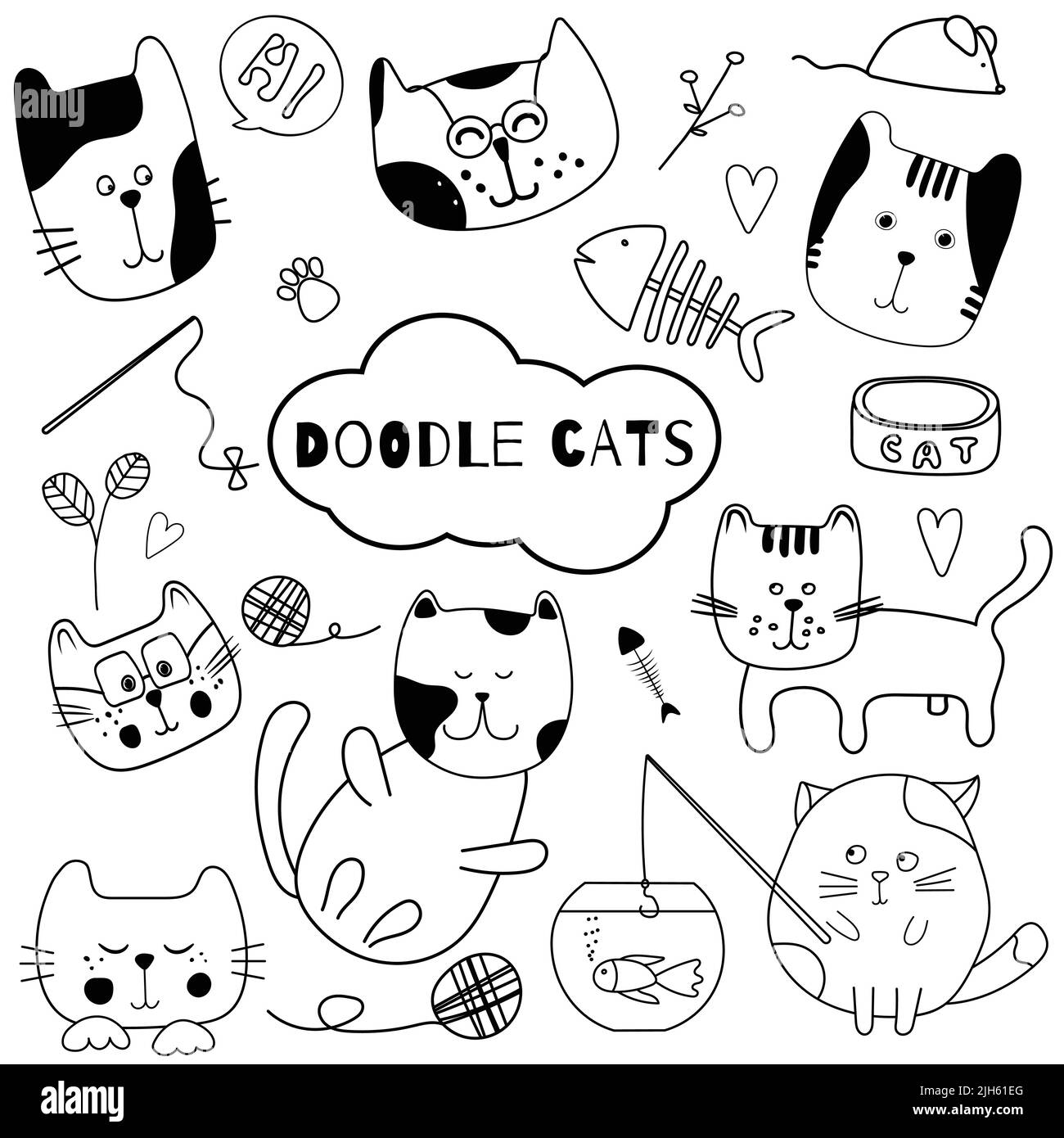 Cute kitty cats cartoon design set with different hair color and ...