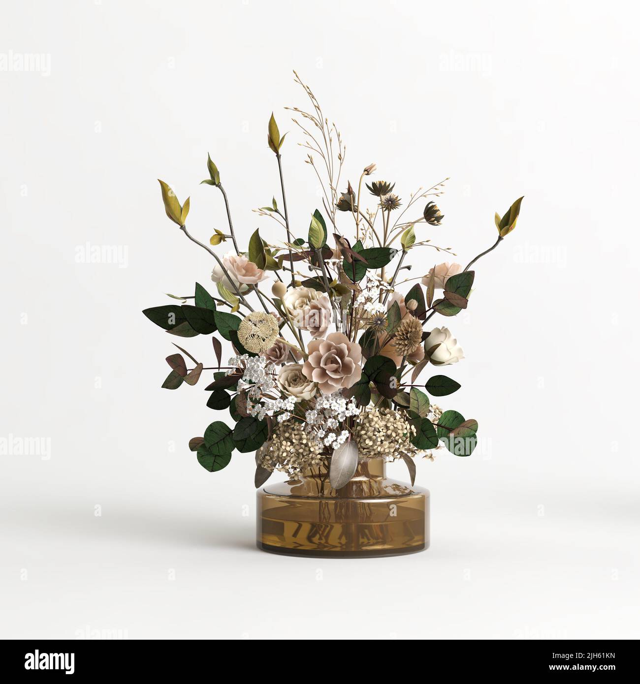 3d illustration of decorative flower vase inside isolated on white ...