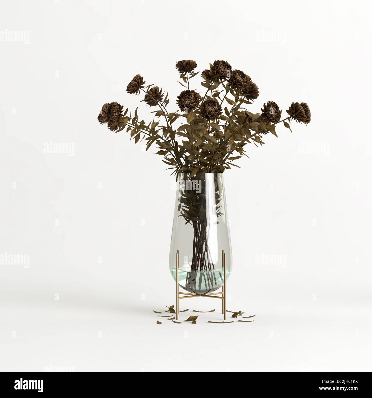 3d illustration of decorative flower vase inside isolated on white ...
