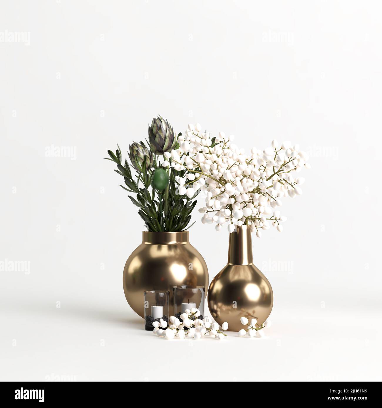3d illustration of set decorative flower vase inside isolated on white ...