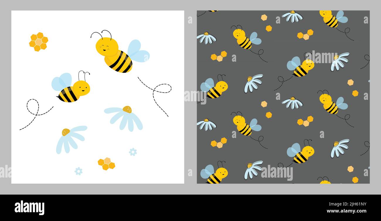 Cartoon bees design set in vector. Composition of patterns with ...