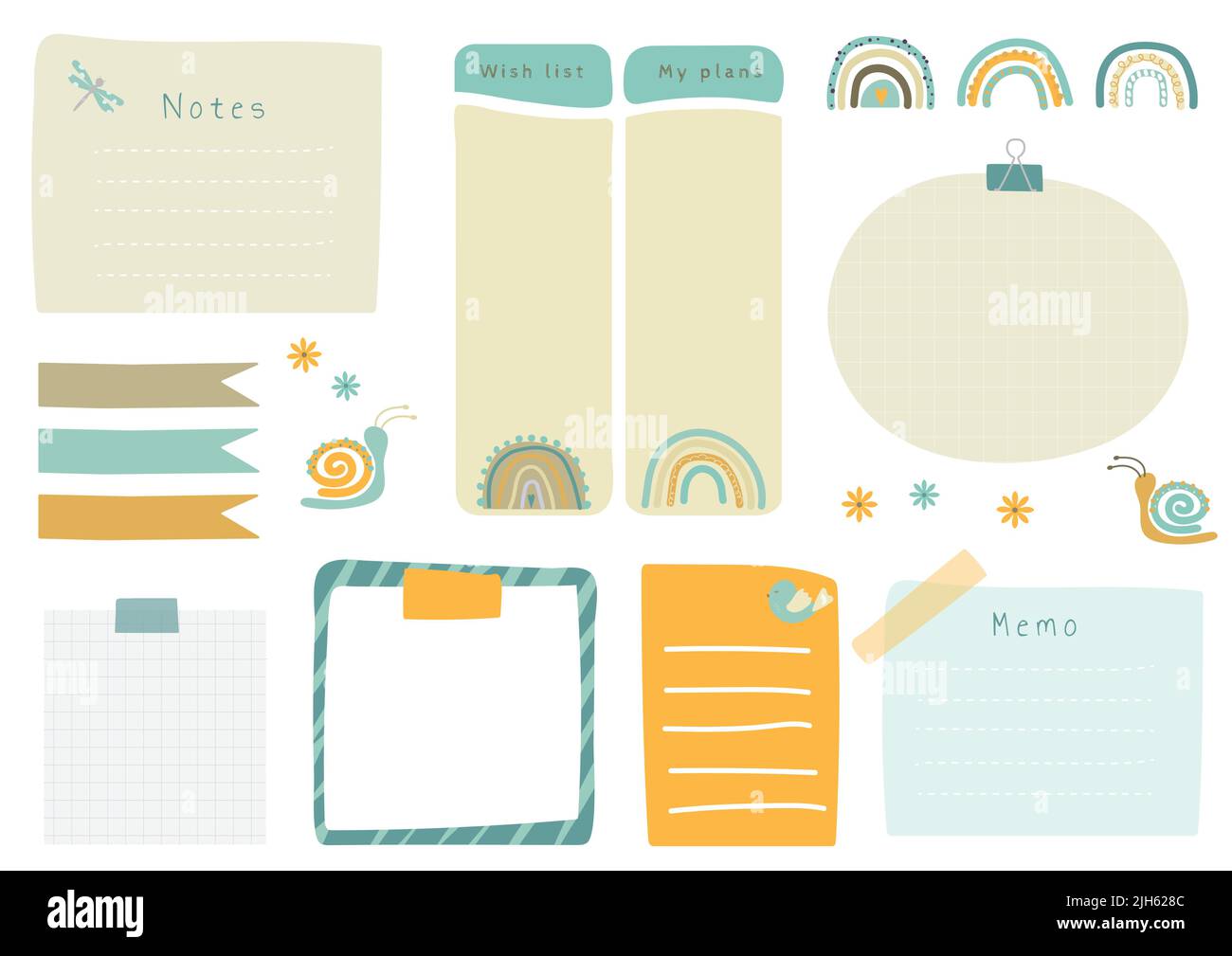 Printable planner template in vector with cartoon rainbow drawings for ...