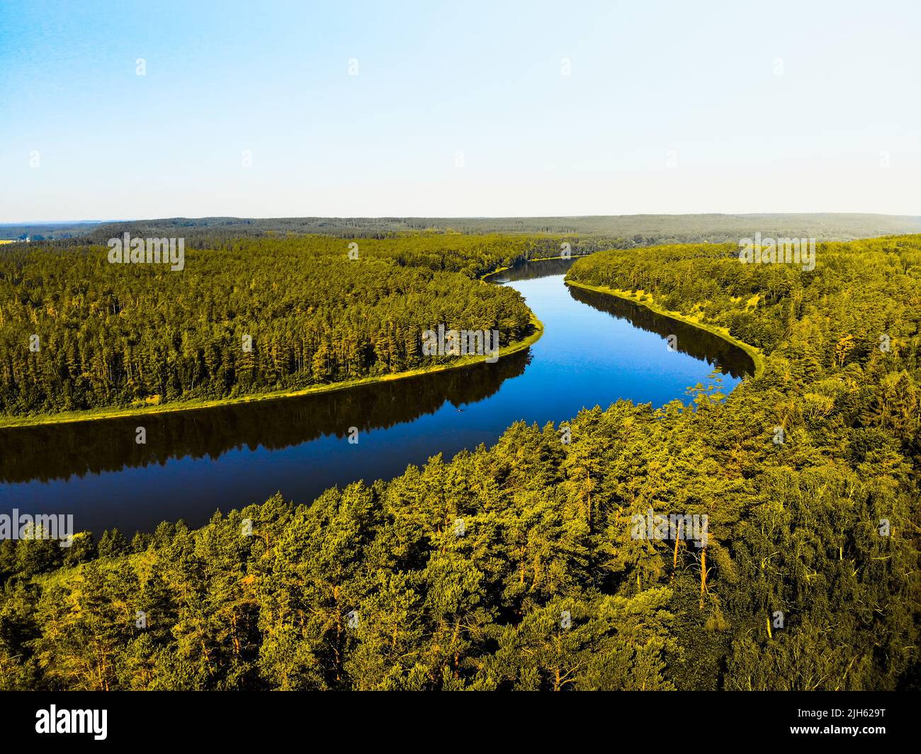Neman river panorama from Birstonas viewpoint tower in Lithuania ...