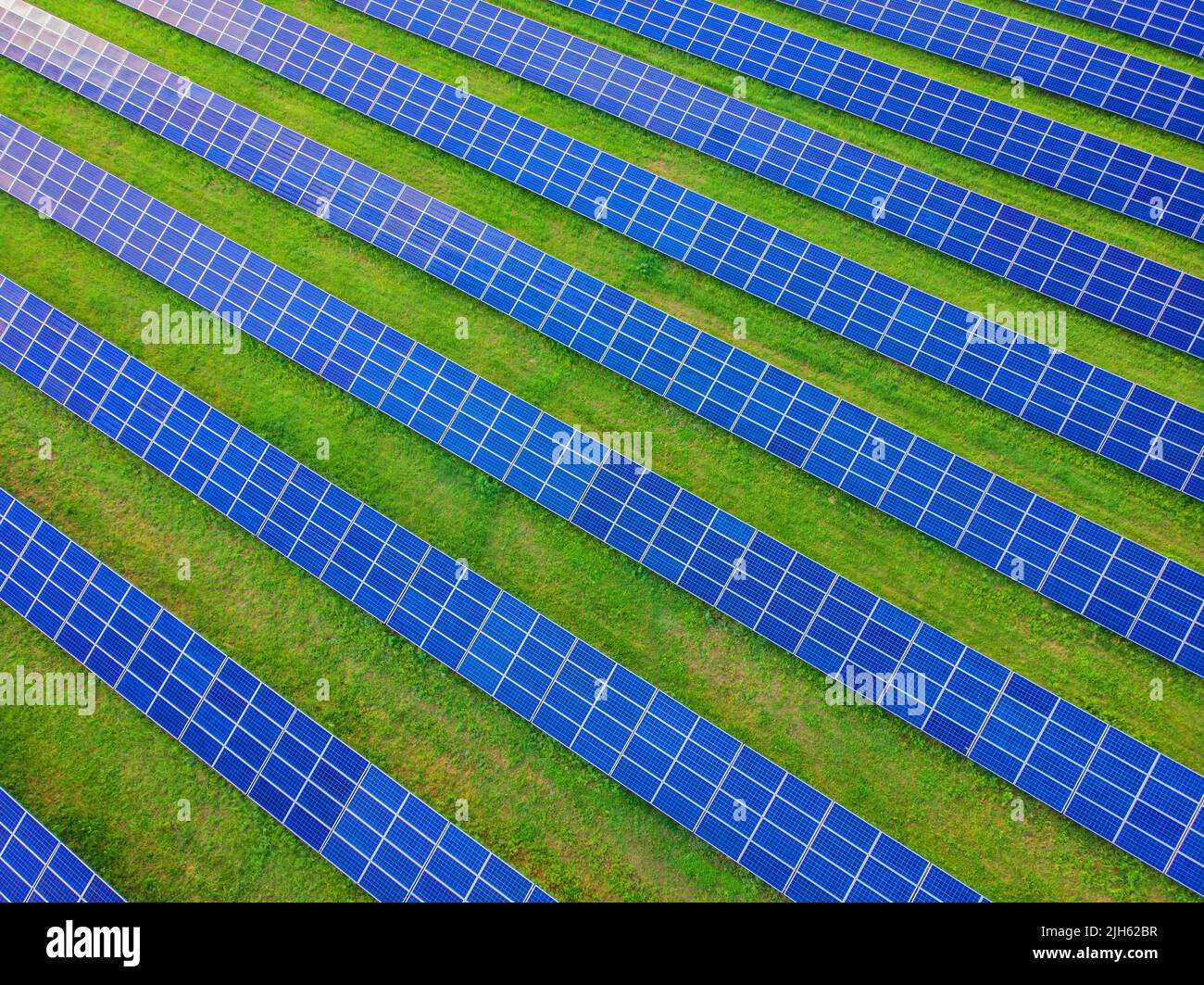 Aerial top view of a solar pannels power plant. Renewable energy ...