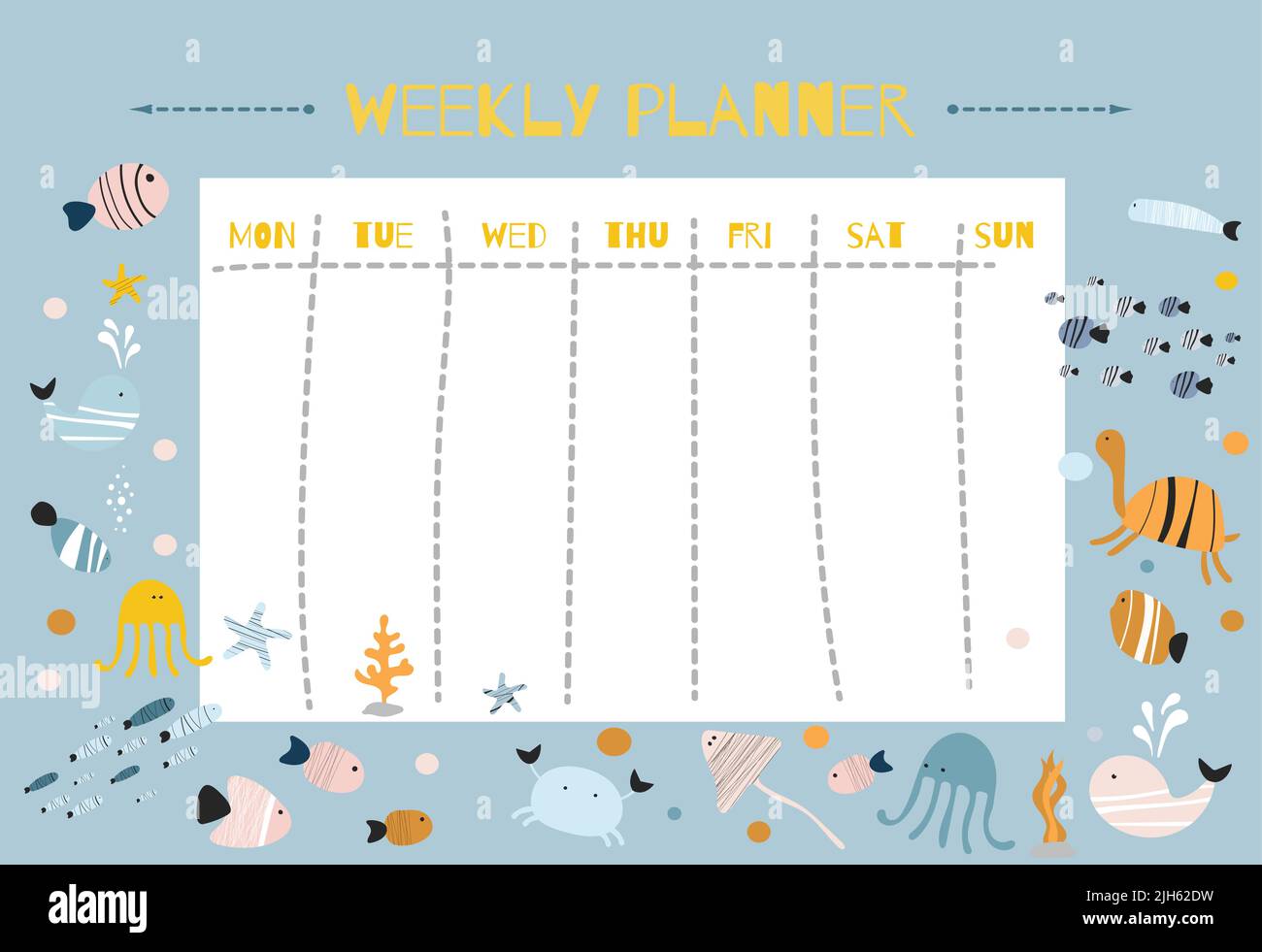 Printable planner template in vector with cartoon seaworld ocean ...
