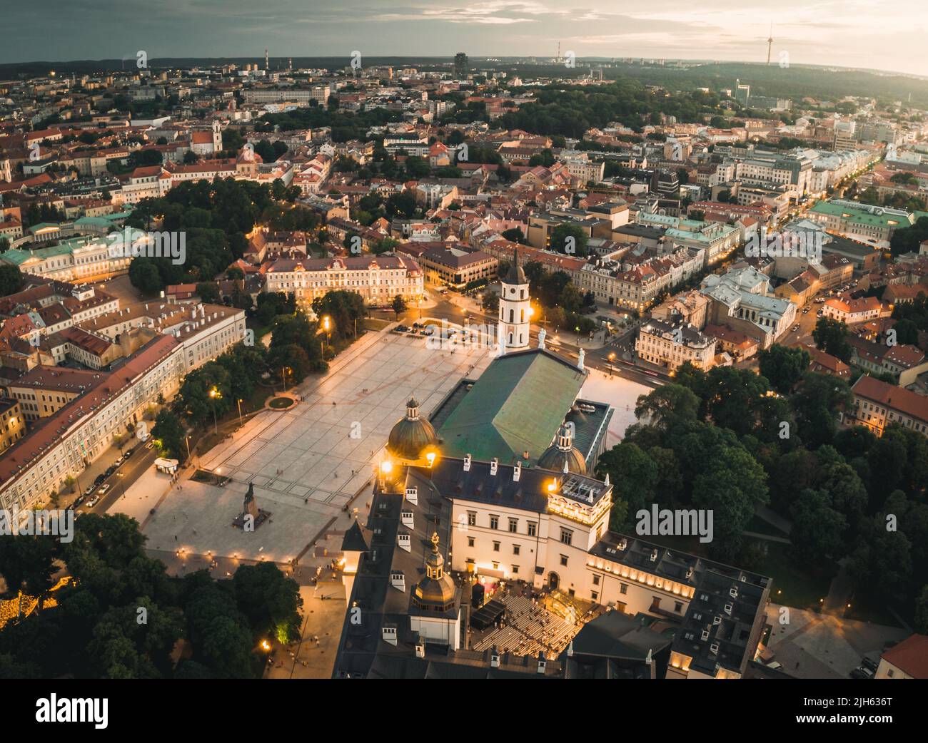 Aerial view from famous Gediminas castle tower to main cathedral square ...
