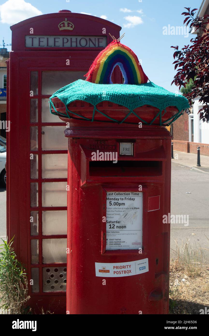Eton Wick, Berkshire, UK. 15th July, 2022. A new NHS rainbow post box ...