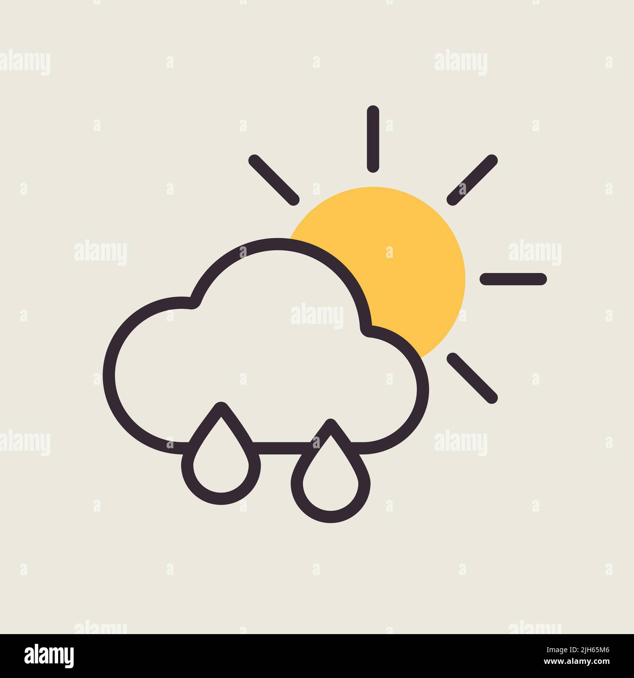 Sun with raincloud and raindrops vector icon. Meteorology sign. Graph ...