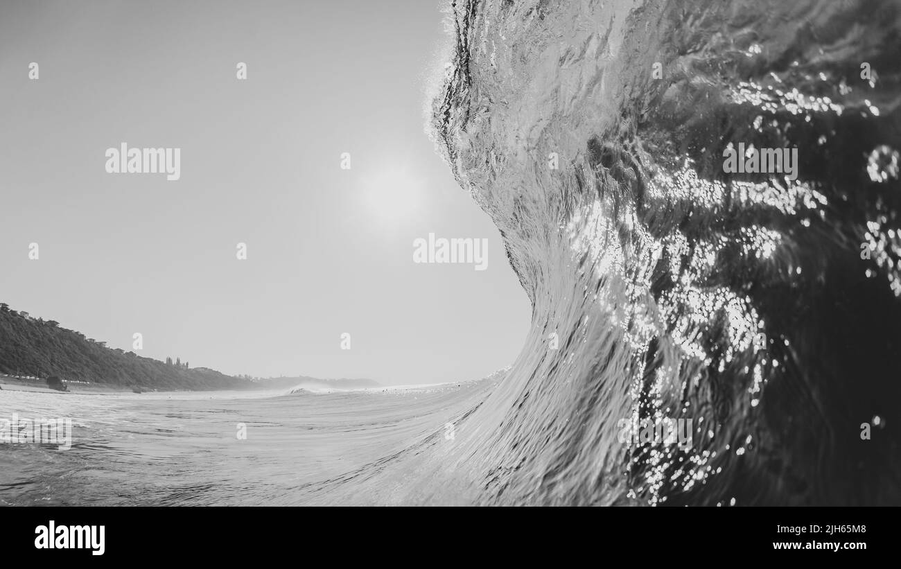 Ocean wave upright sea water swimming encounter face to face towards ...