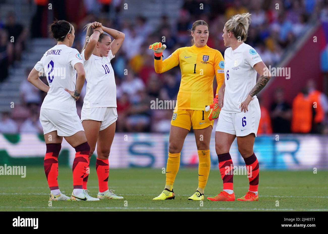 Left to right, England's Lucy Bronze, Georgia Stanway, Mary Earps and ...