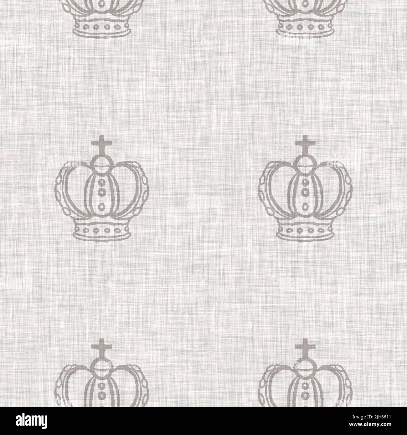 French grey crown motif seamless pattern. Tonal country cottage style ...