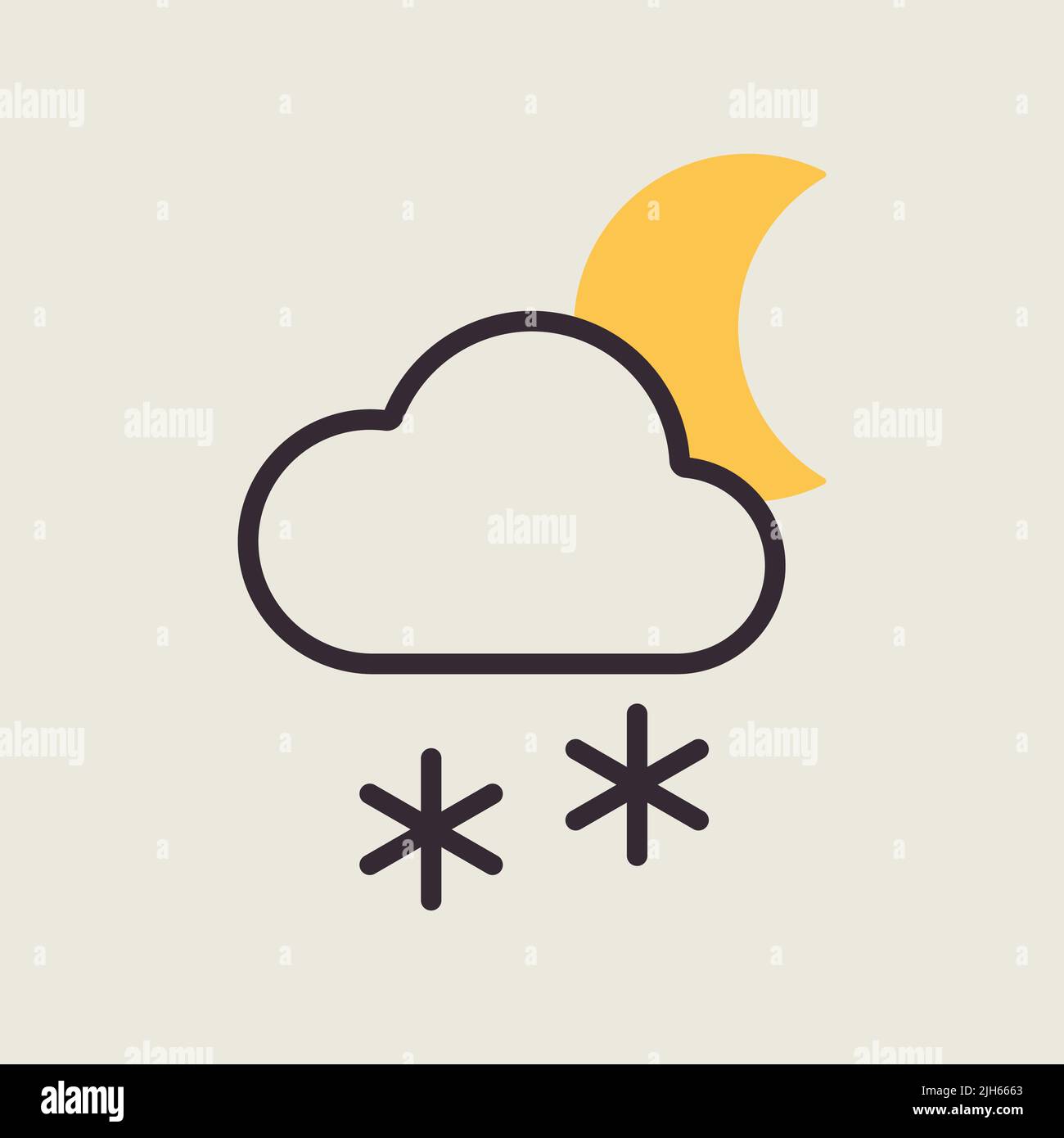 Cloud with snow moon vector isolated icon. Meteorology sign. Graph ...