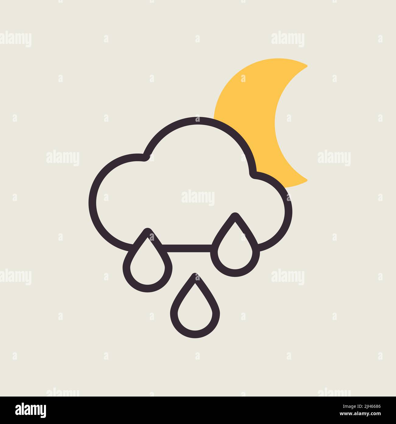 Raincloud with raindrops moon vector icon. Meteorology sign. Graph ...