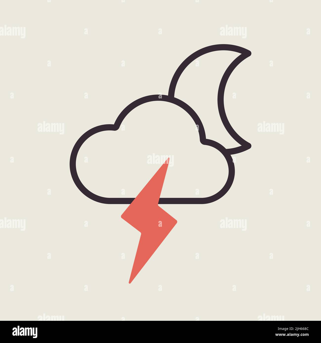 Moon cloud with lightning vector icon. Meteorology sign. Graph symbol ...