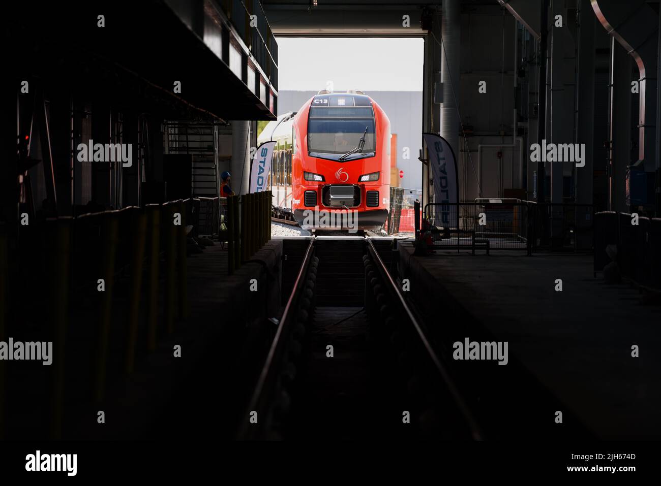 Canada. 15th July, 2022. The City of Ottawa's new Stadler FLIRT train system is seen during an ...