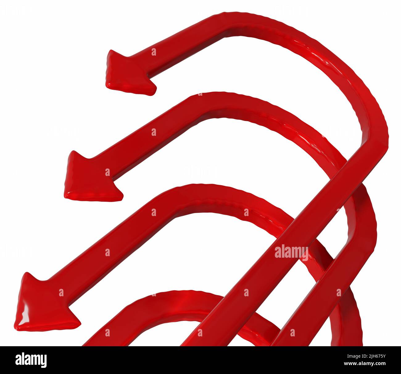 Red symbolic arrow returns uneven, 3d illustration, horizontal, over ...