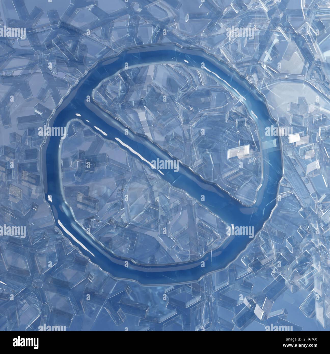 Icy banned circle symbol glass transparent ice abstract blue 3d ...