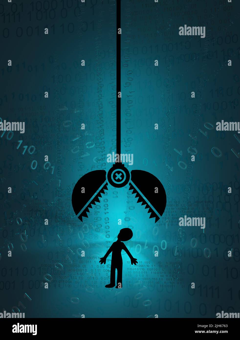 Cyberspace clamp grab shadow figure, blue color, virtual reality ...