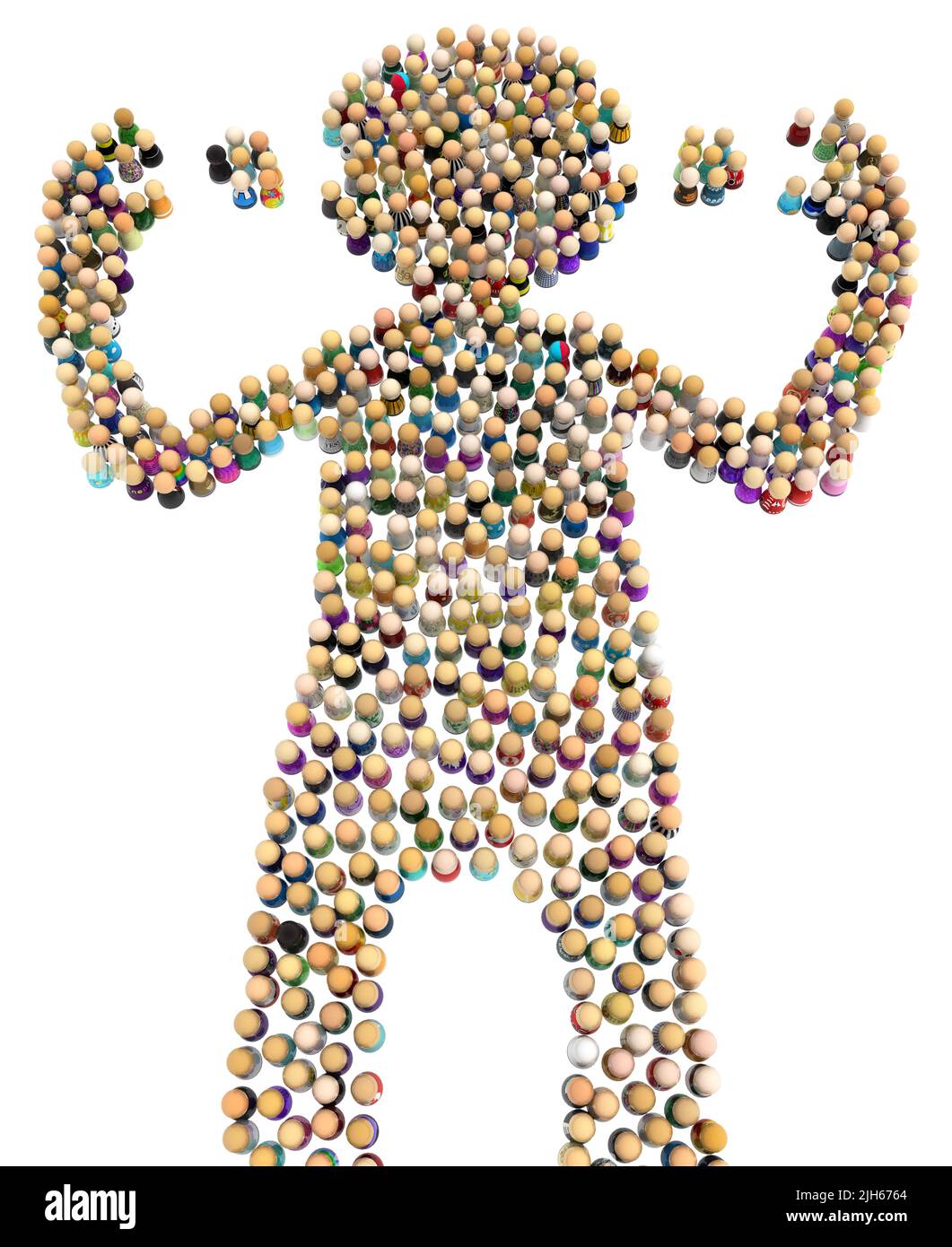 Crowd of small symbolic figures forming big person shape ear plugs, 3d ...