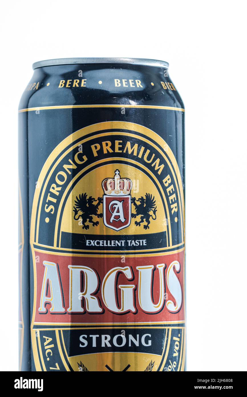 Argus Premium Lager beer. Lild supermarket own brand beer. Studio photo ...