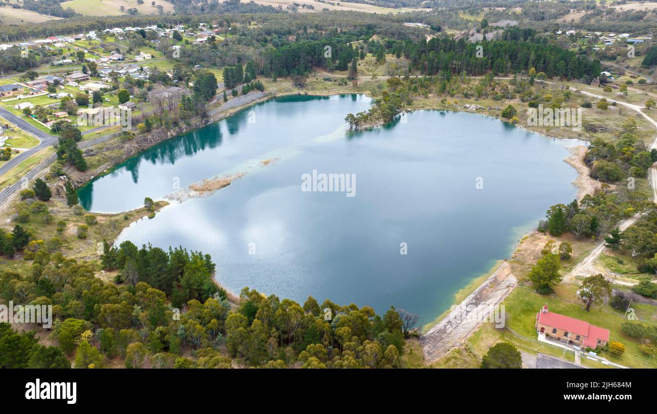 Drone aerial photograph of the freshwater reservoir in the township of ...